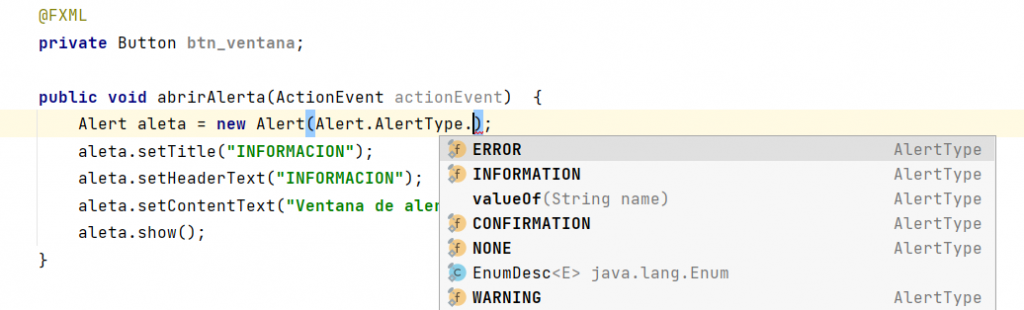 Abrir una ventana emergente en IntelliJ a partir de un botón ...