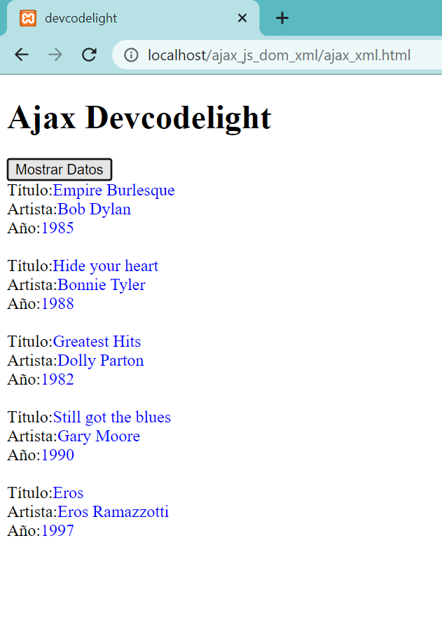 Acceso A Los Datos De Un Fichero Xml Mediante Ajax Y Dom En Javascript Devcodelight